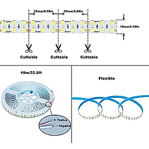 KXZM 24V LED Strip Light Cool White 6000K Double Row 32.8ft/10M 2400LEDs 2835 SMD 160W High Brightness 11000LM No-Waterproof IP20 Flexible Ribbon for Kitchen Hallways Decoration Lighting