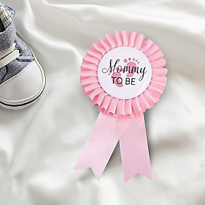 CoolerthingsDG, Daddy to be & Mom to be Tinplate Badge Pin - Baby Shower Button New Dad Gifts Gender Reveals Party Baby Girl Pink Rosette Button Baby Celebration ( Pink) White