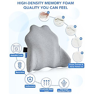 Guttylief Lumbar Support Pillow for Office Chair Back Support Pillow for Lower Back Pain Relief - Memory Foam Back Cushion for Car Computer, Gaming Chair Improve Posture Adjustable Anti-Slip Strap