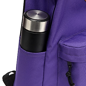 VASCHY Lightweight Backpack for School, Classic Basic Water Resistant Casual Daypack for Travel with Bottle Side Pockets (Purple)