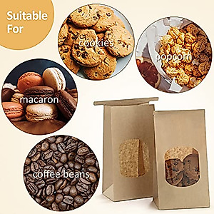 BagDream Bakery Bags with Window 50Pcs 3.54x2.36x6.7 Inches Small Paper Bags Tin Tie Tab Lock Bags Brown Window Bags, Coffee Bags, Cookie Bags, Treat Bags