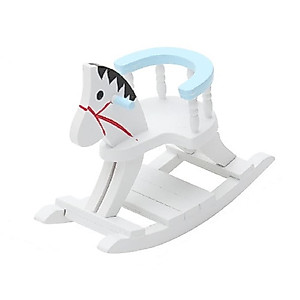 Dollhouse Miniature Rocking Horse Chair 1:12 Scale Wooden Accessories Cute Cockhorse Dollhouse Furniture Decoration Model Baby Room (Blue)