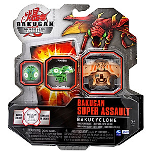 Bakugan Spin Master Year 2010 Gundalian Invaders Super Assault Series BakuCyclone Single Figure - Subterra Brown FARAKSPIN with 1 Ability Card and 1 Metal Gate Card Plus Hidden DNA Code