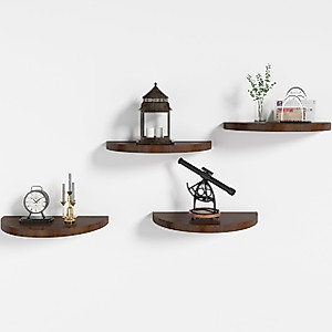 Small Floating Shelves for Wall Set of 2, Rustic Solid Pine Half Round Wood Walll Mounted Shelves for Bedroom Living Room Bathroom Kitchen Office and Plants Wall Decor (2, Brown)