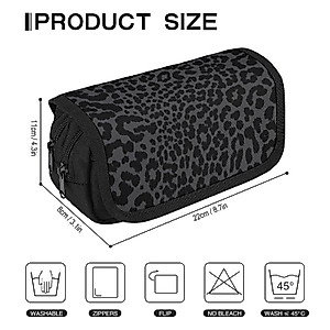 Pencil Bag With Zipper, Dark Gray Black Leopard Cheetah Print Portable Pen Pouch for Men, Lightweight Pen Bag for Office College, Travel
