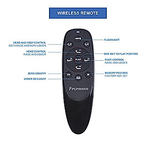 Fromann Twin XL Electric Adjustable Bed Base Frame with Wireless Remote, USB Ports, Zero Gravity, Under Bed Led Lighting, Three Leg Heights and No Tools Assembly