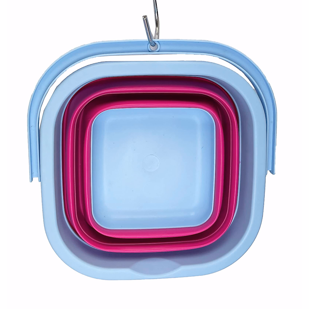 SAMMART 5L (1.3 Gallon) Collapsible Rectangular Handy Basket/Bucket (Cool Blue/Flamingo (Set of 2))