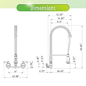 Tosca 255-K821-MB-T Upgraded Dual Handle Commercial Style Wall Mount Kitchen Faucet with Pull Down Nozzle, Matte Black