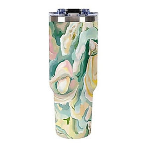 Oysters Watercolor Pattern Insulated Tumblers with Handle Stainless Steel Coffee Mug Funny Travel Cup with Lid Straw 40oz