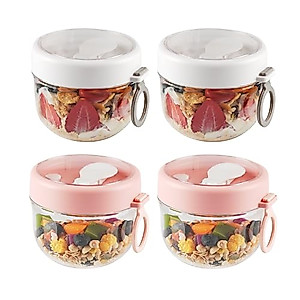 JAOBHAHY Mason Jars for Overnight Oats,4PCS Overnight Oats Jars with Lid and Spoon,20 oz Plastic Overnight Oats Jars with Large Capacity Airtight for Salad Yogurt,Cereal,Fruit