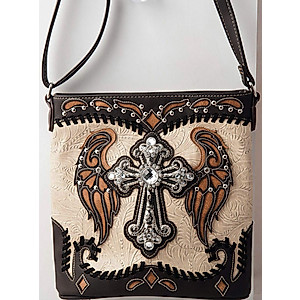 HW Collection Western Purse Cross Wings Stitching Women Crossbody Handbag Country Shoulder Bag (Beige)