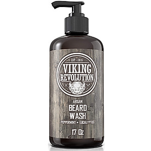 Beard Wash Shampoo w/Argan & Jojoba Oils - Softens & Strengthens - Natural Peppermint and Eucalyptus Scent - Beard Shampoo w/Beard Oil (17 oz Shampoo)
