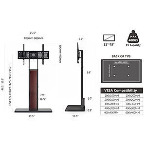 FITUEYES Universal Floor TV Stand with Swivel Height Adjustable Mount for 32 43 50 55 65 75 inch TVs, Mid Century Modern Corner TV Stand Space Saving for Living Room Bedroom (Black & Walnut)
