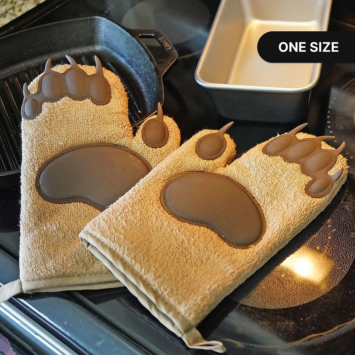 Fairly Odd Novelties FON-10278 Bear Oven Mitts Set Funny and Cute Kitchen Mittens/Potholders for Baking Christmas or Everyday Cooking Gloves, One Size Brown