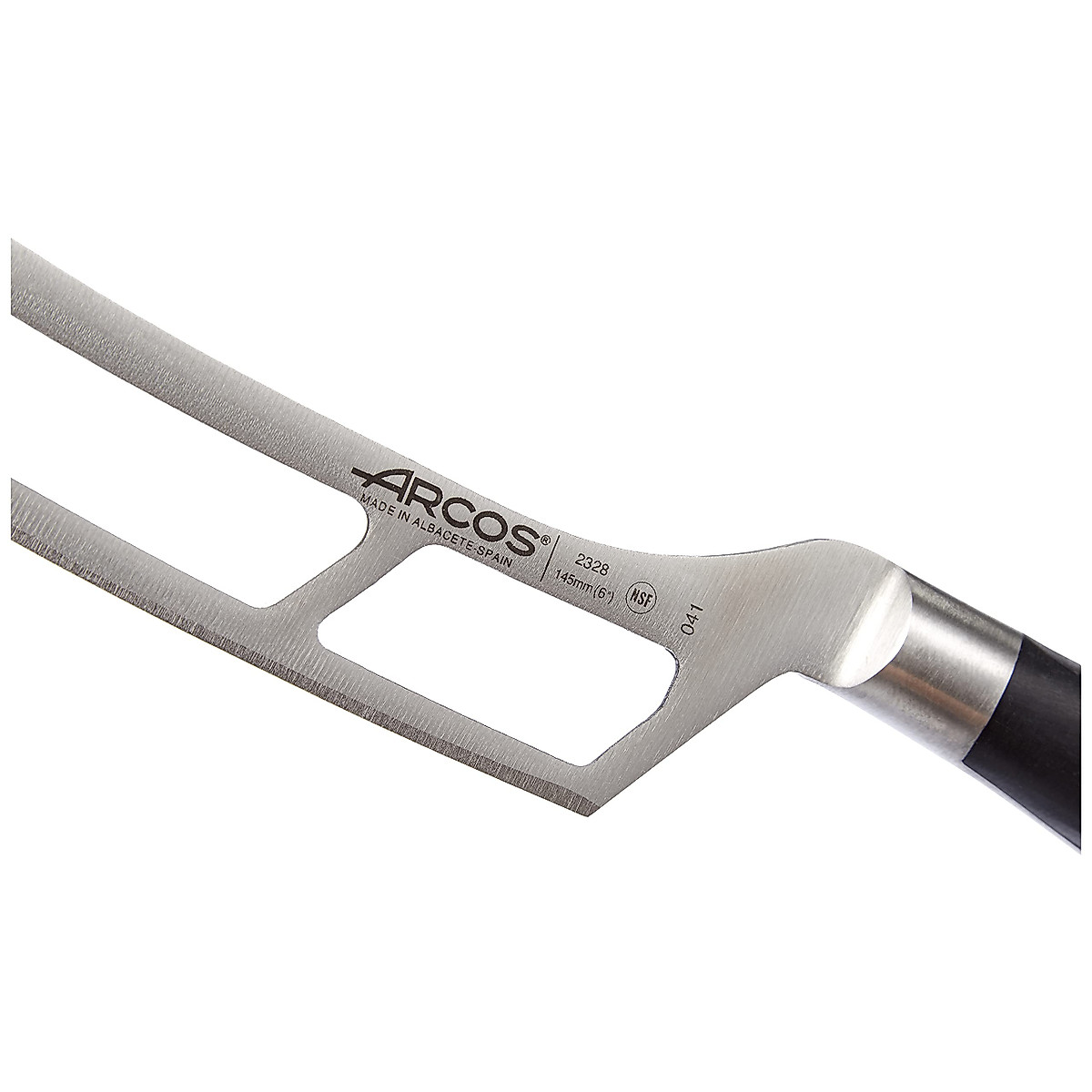 ARCOS Cheese Knife 6 Inch Nitrum Stainless Steel and 145 mm blade. Ergonomic Polyoxymethylene POM Handle. Series Riviera. Color Black
