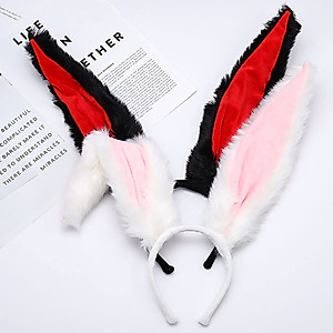 Bunny Ears Headbands Furry Rabbit Ear Headband Party Prom Cosplay Headwear Costume Hair Accessories for Women (Black)
