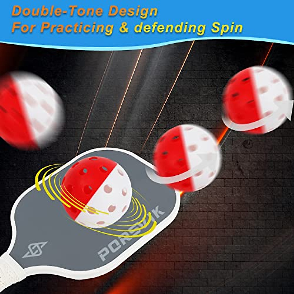 PORSVIK Outdoor Pickleball Balls,40 Holes Two-Colored Pickleballs,Designed for Training Spin,Meet USAPA Standard,Double Tone,6 Pack (Outdoor Red/White)