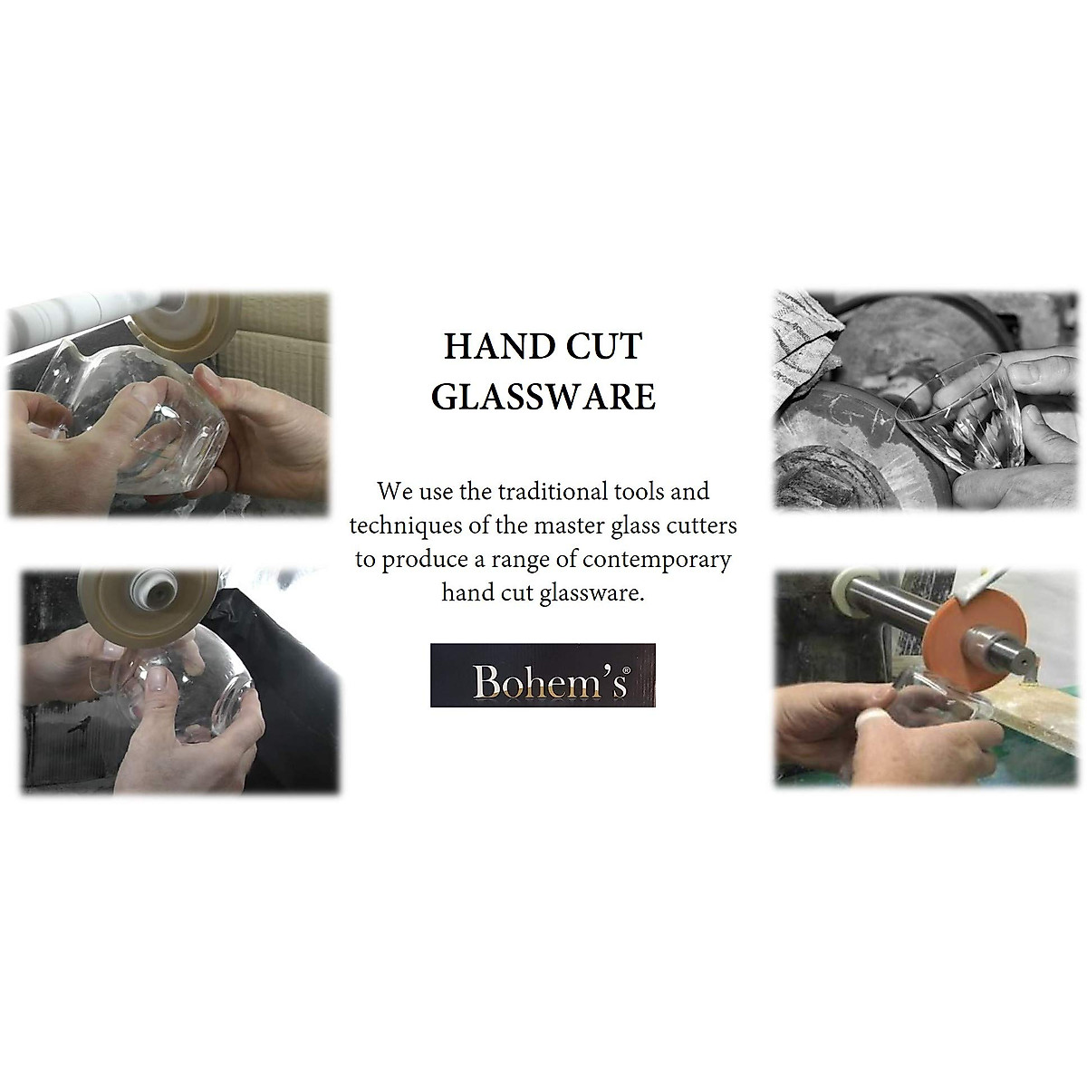 BOHEM'S Drinking Glasses for Water, Juice, Beer, Wine and Cocktails, Set of 6, Clear Tempered Glass Hand Cut Tumblers, Glassware Set for All Occasions (8 oz)