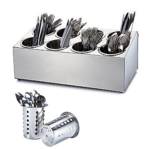 tonchean Stainless Steel Utensil Organizer, 8 Hole Commercial Silverware Caddy with Removable Cups, Restaurant Flatware Cylinder Holder Silverware Holder for Party