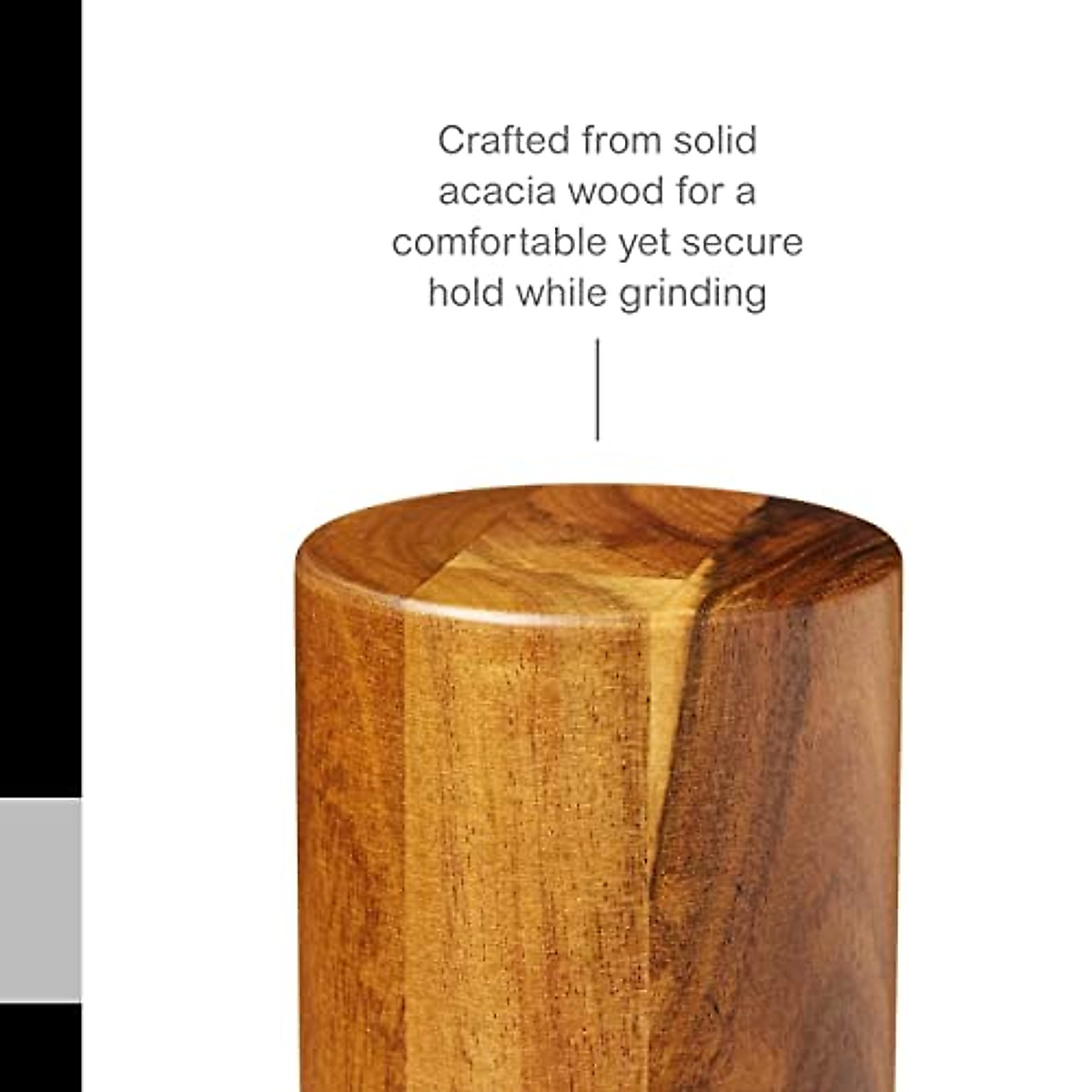 Adhoc Acacia Wood Salt or Pepper Mill - Wood Salt & Pepper Grinders with an Aroma Cap - Refillable Spice Tools - Hand Wash Kitchen Gadget - Brown, 5.5"