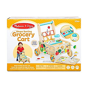 Melissa & Doug Wooden Shape Sorting Grocery Cart Push Toy and Puzzles - Pretend Play Grocery Toys, Sorting And Stacking Toys For Infants And Toddlers Ages 1+ - FSC-Certified Materials