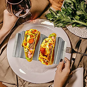 Taco Holder Stainless Steel Taco Stand with Handle Taco Holders Rack Trays for 3 Tacos Oven Grill and Dishwasher Safe Set of 2