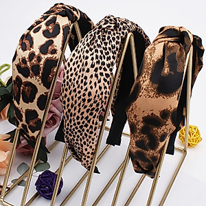 TOBATOBA Cute Fashion Leopard Print Headbands, 3Pcs Knotted Cheetah Print Hair Accessories for Women and Girls
