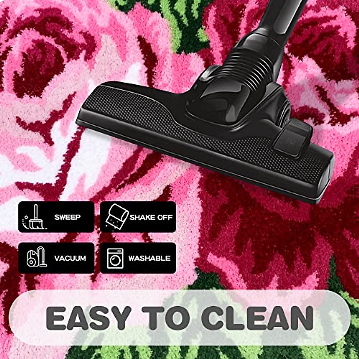 ABREEZE Rose Rug Rose Carpet Pink Plush Bath Mat Door Mat Nonslip Bathroom Rug Flower Rug Kitchen Area Rugs Modern Living Room Rug, Pink