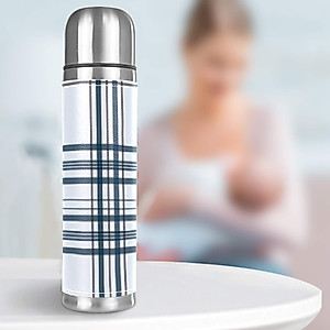 Stainless Steel Leather Vacuum Insulated Mug Thick Lines Thermos Water Bottle For Hot And Cold Drinks Kids Adults 16 Oz