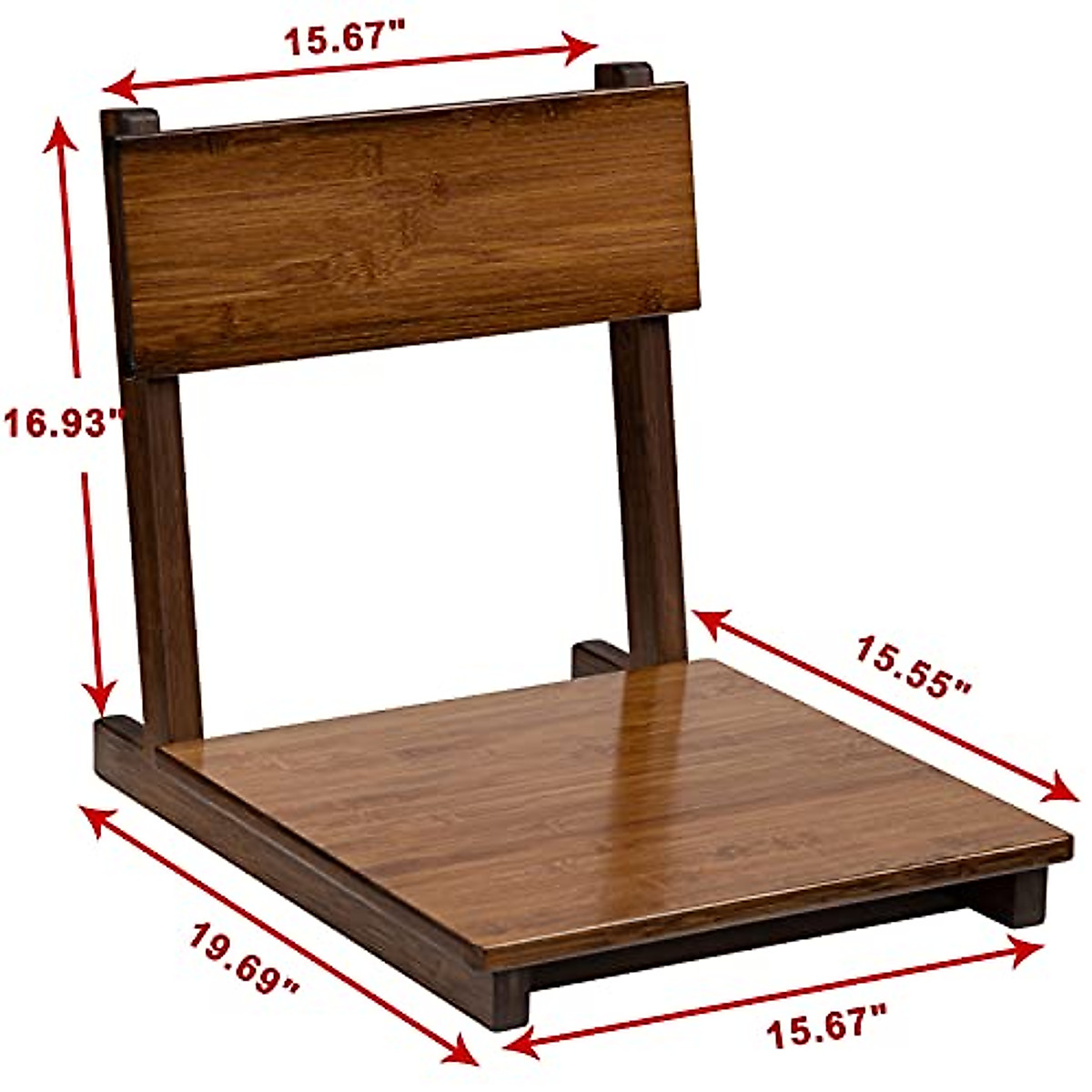 AbocoFur Bamboo Portable Floor Chair, Japanese Style Legless Tatami Chair with Back Support, Home Bay Window Lazy Backrest Chair, Meditation Floor Seating for Living Room, Bedroom,Walnut