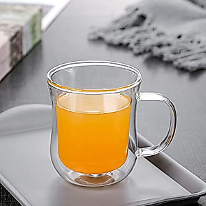 SMLJFO Double Wall Glasses Coffee Mug Glass Tea Cups Clear Mugs for Cappuccino Heat Resistant Cup with Handle for Milk Cappuccino Juice Latte, White