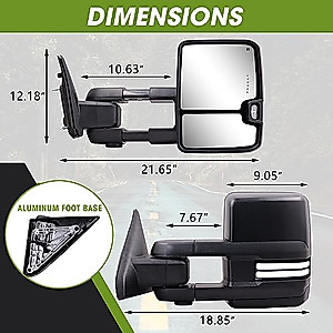SIZIOM Switchback Towing Mirrors for 2009-2018 Dodge Ram 1500,2010-2018 Ram 2500 3500,Ram Classic 2019-2023,Power Heated Dynamic Turn Signal Backup Light Puddle Lamp Extendable Pair Set Tow Mirrors