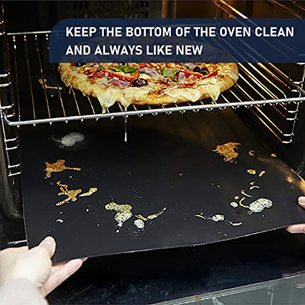 Oven Liners for Bottom of Oven - 2 Pack Best Rounded Corners Non-Stick Teflon Oven Liners Mat for the bottom of Convection, Electric, Gas, Toaster and Microwave Ovens 15.74"x 23.62"