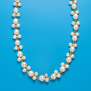 Ross-Simons 5-7.5mm Cultured Pearl Trio Vine Necklace in 18kt Gold Over Sterling. 20 inches