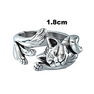 MenglisishiYsRL Exquisite Jewelry Ring Love Rings Vintage Unisex Sleeping Cats Silver Plated Opening Finger Ring Jewelry Gift Wedding Band Best Gifts for Love with Valentine's Day - Silver Black