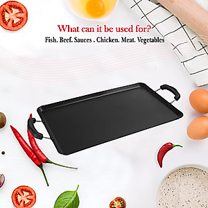 Alpine Cuisine Aluminum Griddle Pan 19x11in | Nonstick Coating & Heat Resistant | Gas Stove Griddle for Cookware with Double Handle - Ideal for BBQ & Serving Pancakes, Hand Wash - Gray