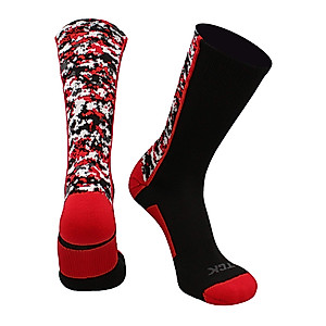 TCK Digital Camo Crew Socks (Black/Red, Medium)