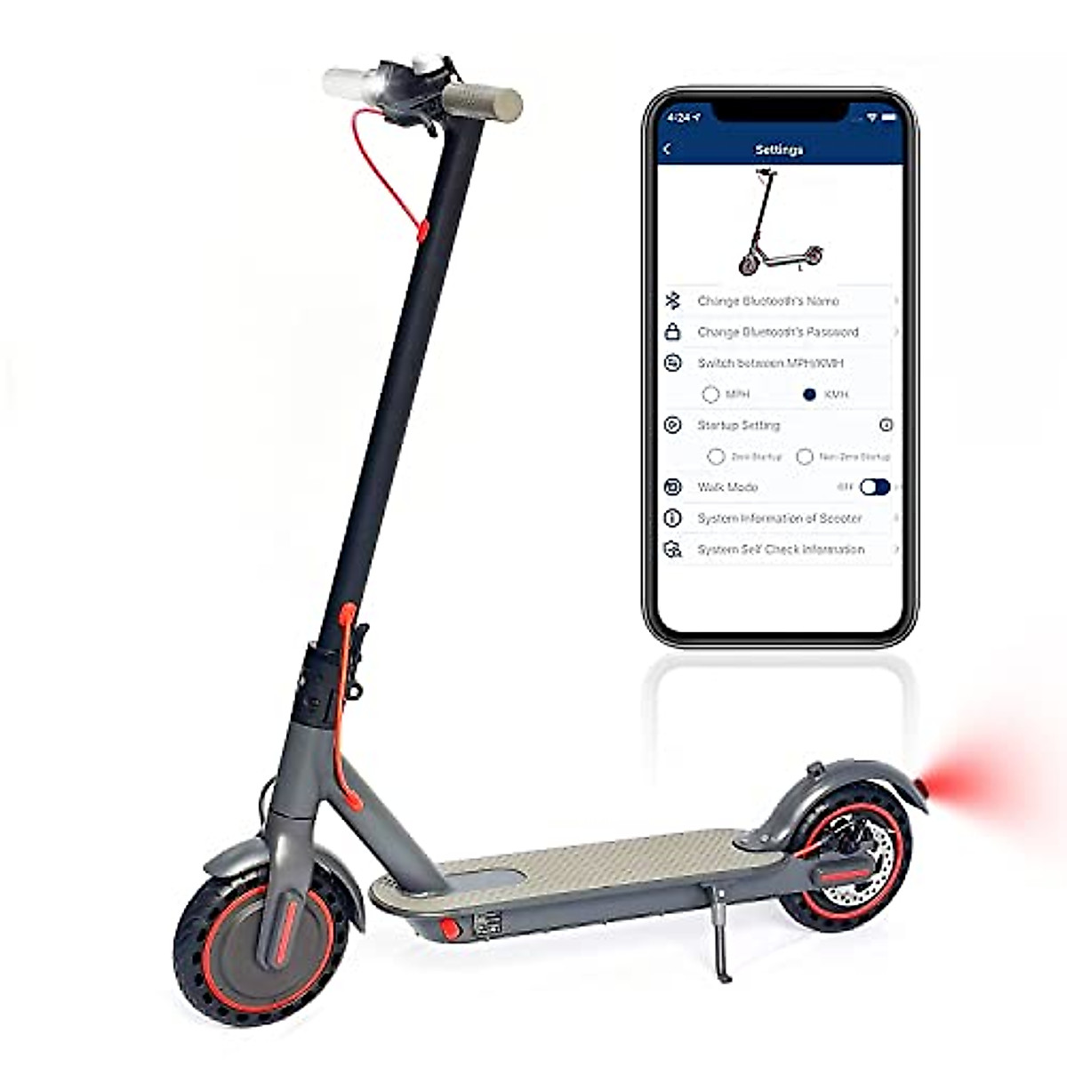 Electric Scooter, 350W App Enabled Commuting E-Scooter up to 19 MPH & 20 Miles, Max Load 220 Lbs, Folding Adults Sport Scooter with Dual Braking System for Adult, Teen & Kids