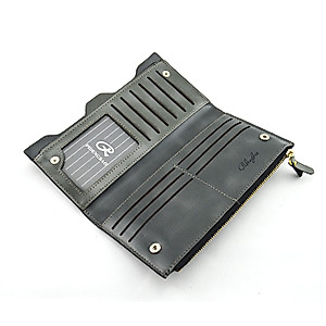 Pidengbao Women's Long Solid Zipper Hasp Clutch Wallet Grey