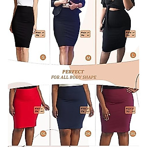 Womens Premium Nylon Ponte Stretch Office Pencil Skirt Made Below Knee KSK45002 1073T Royal L