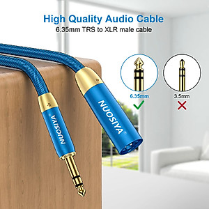 NUOSIYA XLR Male to 1/4 (6.35mm) TRS Cables 6ft 2-Pack, Nylon Braided Balanced TRS to XLR Male Gold Plated Speaker Cord Quarter Inch Jack Signal Interconnect Wire for Microphone, Mixer, Amplifier