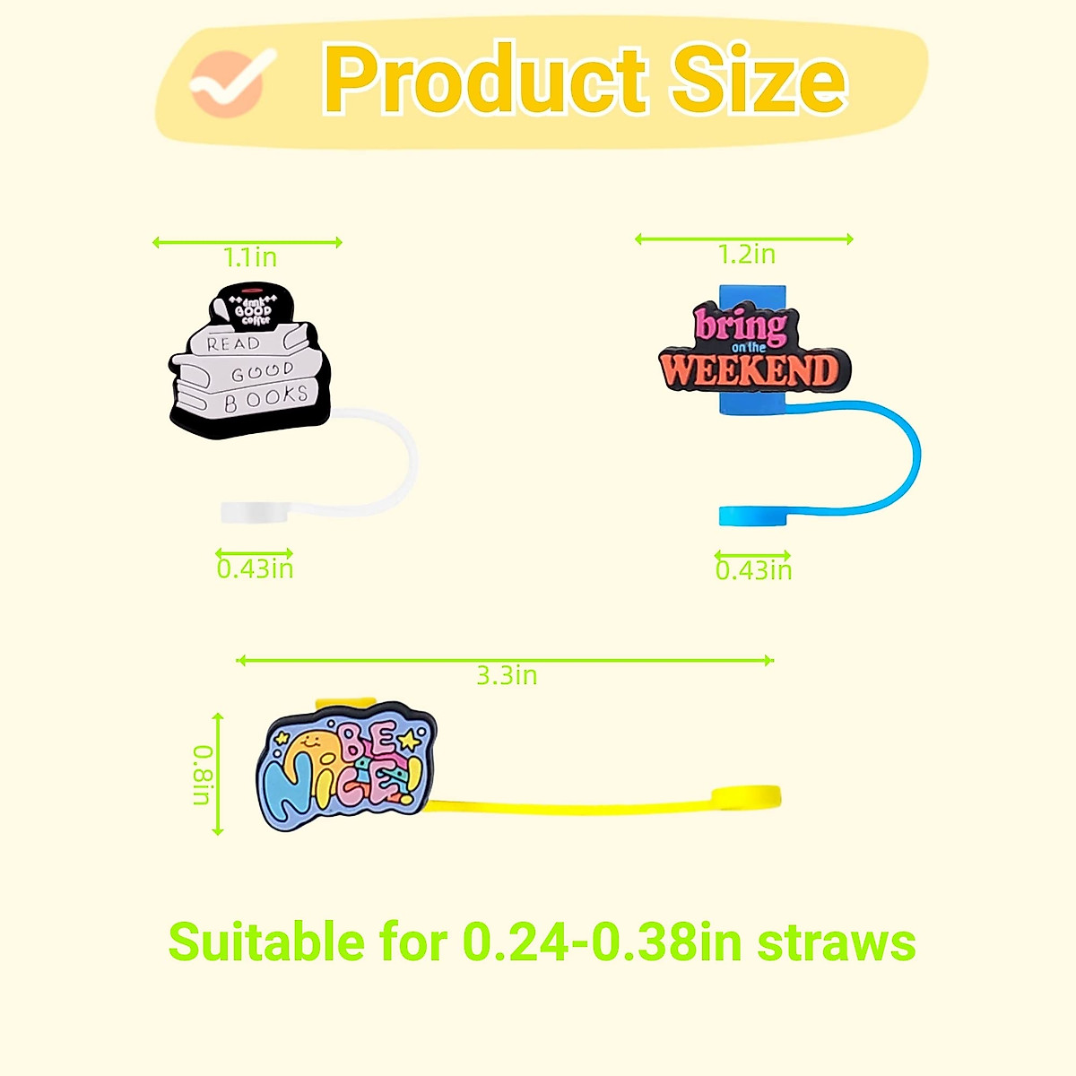 COOTRUKER 10pcs Reusable Straws Covers Caps Straw Toppers for Tumblers Cute Drinking Silicone Straw Tips Lids for 6-8 mm Straws Plugs Party Supplies