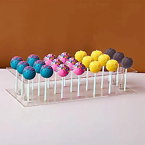 Cake Pop Stand,2PC Cake Pop Holder 21-Hole Display Acrylic Lollipop Holder 100PCS Cake Pop Sticks Clear Treats Bags and Gold Metallic Twist Ties for Candy Cake Pop Making Tools