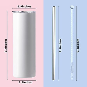 MURRICON Sublimation Tumblers 20 oz Skinny Straight,Stainless Steel Sublimation Blanks Skinny Tumbler,Double Wall Vacuum Insulated Sublimation Tumblers,with lid and straw,10 Pack