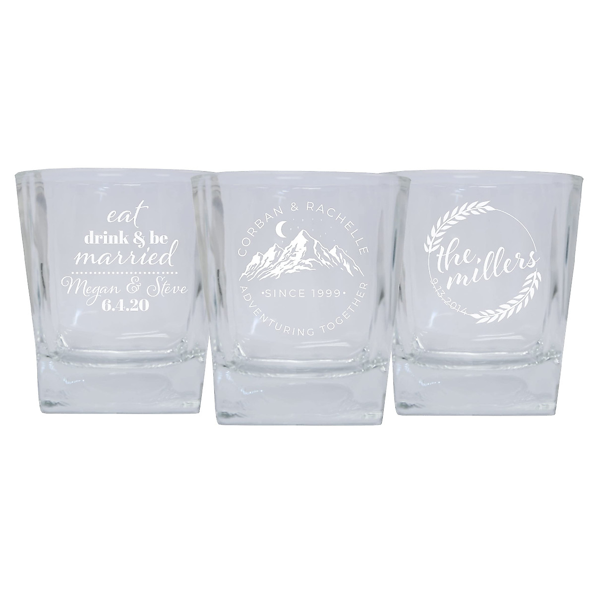 R and R Imports Personalized Wedding Gift Customizable Etched Whiskey Rocks Shooter Glass 5 oz, Anniversary, Wedding Favors for Guests in Bulk