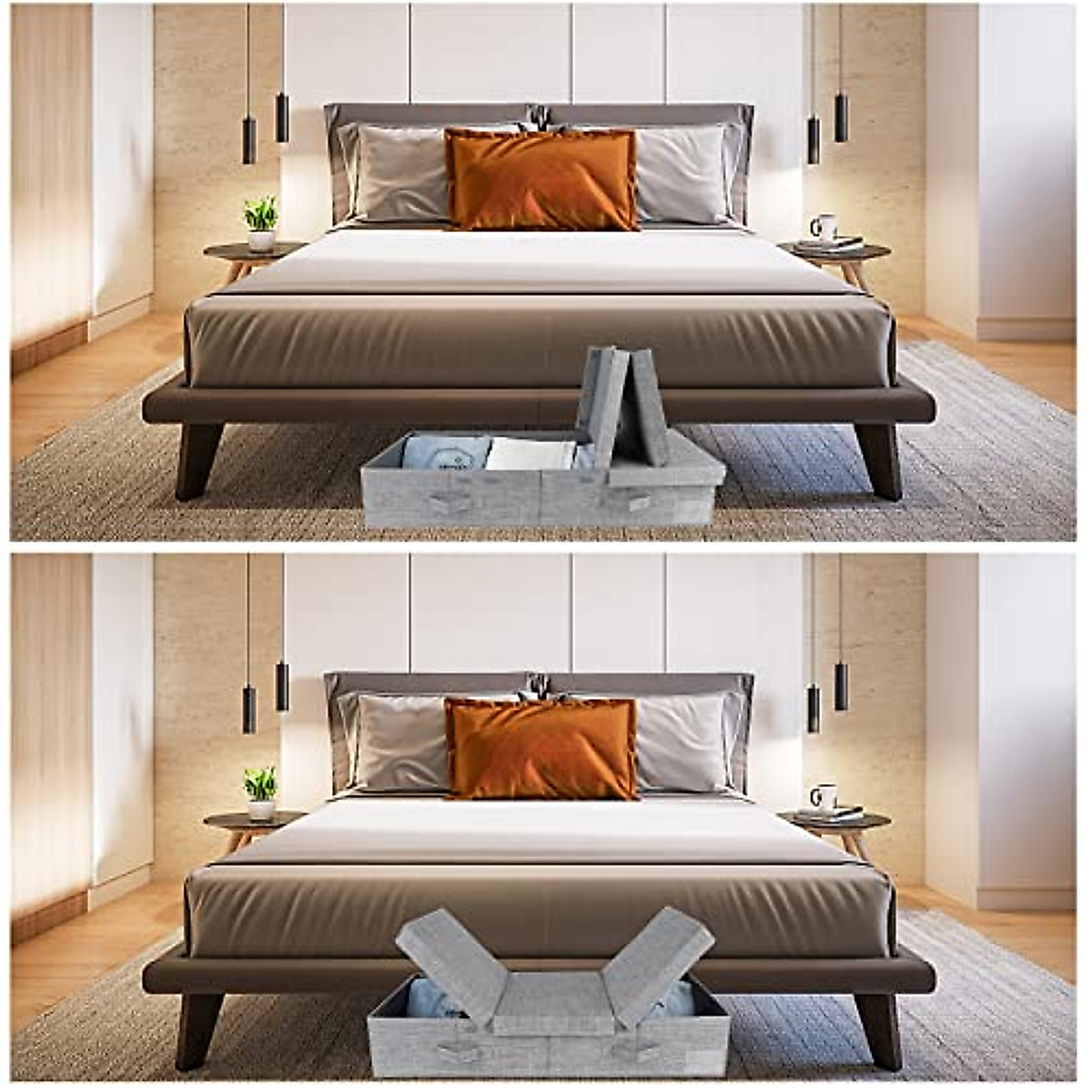 DAYARD Underbed Storage Container Bins with Lids, Under Bed Storage Organizer with Sturdy Handles Sidewalls Bottom, Foldable Clothes Bag (Set of 2) Large, Grey