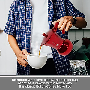 Kodash Cabana 6 cup stovetop expresso maker for home-Red Italian coffee maker-small Moka pot brewer-camping greca brewer