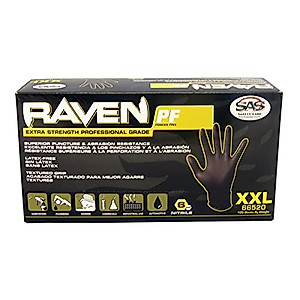 10 Pack SAS Safety 66519 Raven 6 mil Black Nitrile Disposable Gloves - X-Large (100 Gloves per Box)