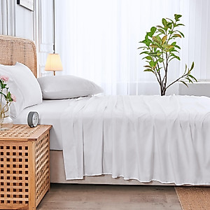 HUXMEYSON Queen Sheet Set, 4-Piece Hotel Luxury Bed Sheets & Pillowcases, Ultra Soft & Breathable Sheets, Deep Pockets 16" Wrinkle Proof Bedding Sheets, Anti-fading, Machine Washable, White