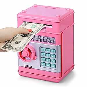 Refasy Piggy Bank for Girls Boys 4-11 Years Old, Christmas Birthday Gifts Toy for Kids Electronic ATM Money Bank for Adults Money Saving Box Safe Coin Bank Toy Pink